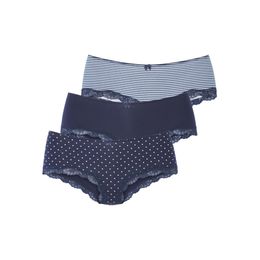 Panty Lascana, Damen, Gr. 36/38, blau (marine, gepunktet, gestreift, uni), Jersey, Obermaterial: 95% Baumwolle, 5% Elasthan. Spitze: 87% Polyamid, 13% Elasthan, gepunktet, gestreift, unifarben, k&ouml;rpernah, Unterhosen Panty, aus elastischer Baumwolle mit zarter Spitze