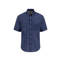 Kurzarmhemd Fynch-Hatton, Herren, Gr. S, N-Gr, blau (marine), Web, Obermaterial: 80% Leinen, 20% Baumwolle, unifarben, regular fit normal, ohne Ausschnitt, gerader Abschluss, Hemden, Kurzarm, Regular Fit, mit Brusttasche, mit Button-down-Kragen