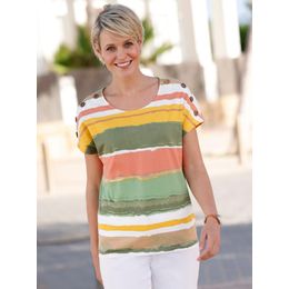 Rundhalsshirt Classic Basics "Druck-Shirt", Damen, Gr. 54, gr&uuml;n (khaki, ecru, bedruckt), 100% Baumwolle, gemustert, mehrfarbig, Rundhals, Shirts Rundhalsshirt
