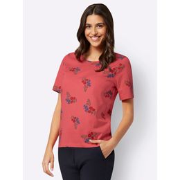 Kurzarmshirt Classic Basics "Kurzarm-Shirt", Damen, Gr. 40, pink (grapefruit), 100% Baumwolle, gebl&uuml;mt, gemustert, mehrfarbig, Rundhals, Shirts