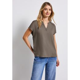 Kurzarmbluse Street One, Damen, Gr. 36, beige (schwarz tumbled beige), Stoff, 100% Viskose, unifarben, gerade normal, Rundhals, B&uuml;ndchen, Blusen, aus softer Viskose