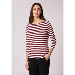 3/4-Arm-Shirt Street One, Damen, Gr. 34, truffle rot, Web, 100% Baumwolle, gestreift, normal normal, U-Boot-Ausschnitt, abgesteppt, Shirts 3/4-Arm-Shirt, aus reiner Baumwolle