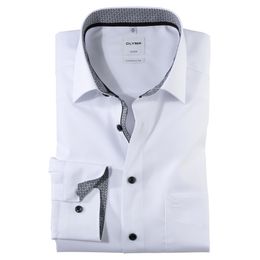 Businesshemd OLYMP "Luxor comfort fit", Herren, Gr. 41, N-Gr, schwarz-wei&szlig; (wei&szlig; anthrazit), Web, Obermaterial: 100% Baumwolle, kontrastfarbene Details, comfort fit, Hemden