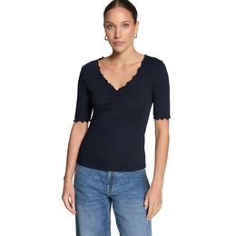 Kurzarmshirt Zero "Damen mit Raffung", Damen, Gr. 34, deep sky, Rippware, Obermaterial: 95% Baumwolle (organic), 5% Elasthan. F&uuml;llung: &Auml;rmelfutter: ohne Futter, unifarben, Basic, figurbetont h&uuml;ftlang, eng gewellter Abschluss, Shirts, Raffung