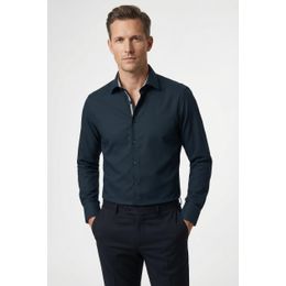 Businesshemd OLYMP "Luxor", Herren, Gr. 40, Verl&auml;ngerter Arm, marine, Web, Obermaterial: 100% Baumwolle, unifarben, normal, 2-Knopf-Manschette verstellbar, Hemden, New Kentkragen, modern fit