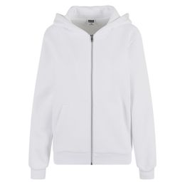 Cardigan Urban Classics "Urban Classics Ladies Fluffy Zip Cardigan", Damen, Gr. L, wei&szlig;, 70% Baumwolle, 30% Polyester, unifarben, normal, ohne Ausschnitt, Strickjacken
