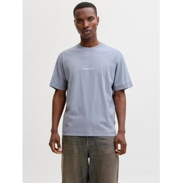 Jack & Jones Rundhalsshirt JACK & JONES "JORNORREBRO EMB TEE SS CREW NECK NOOS", Herren, Gr. M, tradewinds, Jersey, Obermaterial: 100% Baumwolle, bedruckt, relaxed fit normal, Rundhals, gerader Abschluss, Shirts Rundhalsshirt, Baumwolle, locker geschnitten