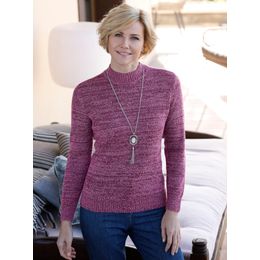 Stehkragenpullover Classic Basics "Pullover", Damen, Gr. 44, pink (fuchsia, meliert), 77% Polyacryl, 23% Polyester, meliert, Pullover Stehkragenpullover