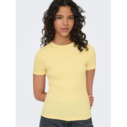 Kurzarmshirt Only "ONLJUNE S/S TEE JRS NOOS", Damen, Gr. M, italian straw, Jersey, Obermaterial: 65% Polyester, 30% Viskose, 5% Elasthan, unifarben, figurbetont normal, Rundhals, Shirts, Materialmix mit Stretch, figurbetonte Form