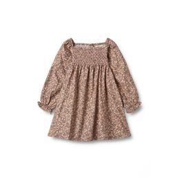 Shirtkleid Wheat "Wheat Dress L/S Bella", M&auml;dchen, Gr. 104, braun (schwarz sea garden), 100% Baumwolle, loose fit, eckiger Ausschnitt, Kleider Shirtkleid
