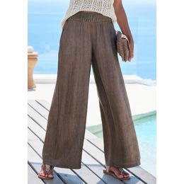 Schlupfhose Lascana, Damen, Gr. 38, N-Gr, braun, Cr&ecirc;pe, Obermaterial: 65% Viskose, 35% Polyester, unifarben, figurumspielend lang, Hosen Schlupfhose