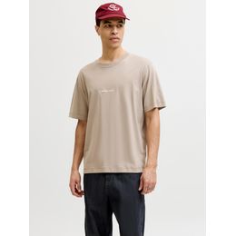 Jack & Jones Rundhalsshirt JACK & JONES "JORNORREBRO EMB TEE SS CREW NECK NOOS", Herren, Gr. L, vintage khaki, Jersey, Obermaterial: 100% Baumwolle, bedruckt, relaxed fit normal, Rundhals, gerader Abschluss, Shirts Rundhalsshirt, Baumwolle, locker geschnitten