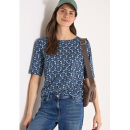 T-Shirt Cecil, Damen, Gr. XL (44), universal blau, Web, 50% Modal, 50% Baumwolle, gemustert, comfort fit normal, U-Boot-Ausschnitt, abgesteppt, Shirts T-Shirt, mit U-Boot-Ausschnitt, Topseller