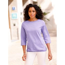 3/4-Arm-Shirt Classic Basics "3/4-Arm-Shirt", Damen, Gr. 38, lila (lavendel, wei&szlig;, bedruckt), 100% Baumwolle, gemustert, gestreift, mehrfarbig, Rundhals, Shirts 3/4-Arm-Shirt