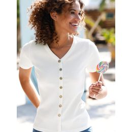 Kurzarmshirt Casual Looks "Shirt", Damen, Gr. 36, beige (ecru), 95% Viskose, 5% Elasthan, unifarben, V-Ausschnitt, Shirts