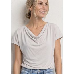 T-Shirt Street One, Damen, Gr. 36, clay sand, Stoff, 70% Modal, 30% Polyester, unifarben, comfort fit normal, Wasserfallausschnitt, normaler Saum, Shirts T-Shirt, mit Wasserfallausschnitt