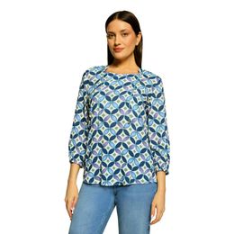 Shirtbluse Cartoon "Damen mit Schn&uuml;rung", Damen, Gr. 40, blau, gr&uuml;n, Obermaterial: 100% Viskose, figurumspielend normal, Rundhals, Blusen