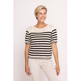 Kurzarmpullover Zhrill "ZHRASTA", Damen, Gr. L, schwarz, Feinstrick, Obermaterial: 100% Baumwolle, geringelt, gestreift, regular fit h&uuml;ftlang, Rundhals, Pullover, mit kurzen &Auml;rmeln, aus Baumwolle, ohne Kragen, Regular Fit