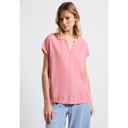 Kurzarmbluse Street One, Damen, Gr. 34, blush peach, Stoff, 100% Viskose, unifarben, gerade normal, Rundhals, B&uuml;ndchen, Blusen, aus softer Viskose