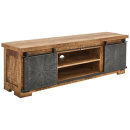 Ambia Home Lowboard, Natur, Schwarz, Holz, Metall, Mangoholz, massiv, 2 F&auml;cher, 2 Schublade(n) Schubladen, 160x50x40 cm, stehend, Holzm&ouml;bel, Kleinm&ouml;bel Holz, Holzkommoden, Lowboards Holz