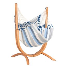 La Siesta H&auml;ngematte Hammock Echtholz Blau/Wei&szlig;