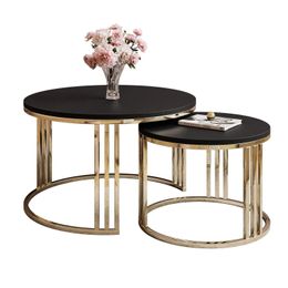 COUCHTISCH 2 in 1 LORI verchromt gold schwarz matt