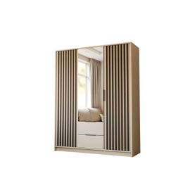 KLEIDERSCHRANK NELA, dreit&uuml;rig mit Lamellen und Spiegel, 155 cm, Kaschmir/Schwarz