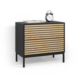 NACHTTISCH Aterno Goldkraft Eiche/Anthrazit mit 2 Schubladen