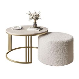 COUCHTISCH mit Hocker LORI Hochglanz geb&uuml;rstetes Gold/gl&auml;nzender Kaschmir/Coral 65