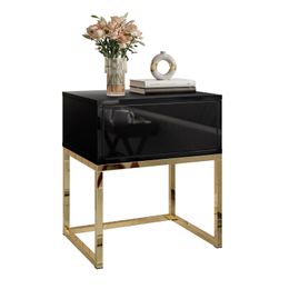 NACHTTISCH BLANCO GOLD Schwarz auf goldenem verchromtem Gestell PUSH OPEN