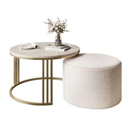 COUCHTISCH mit Hocker LORI Hochglanz geb&uuml;rstetes Gold/gl&auml;nzender Kaschmir/Perfect Harmony 01