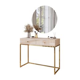 SCHMINKTISCH Blanco Glamour auf goldchrom Gestell mit LED-Spiegel goldener Griff