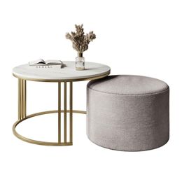 COUCHTISCH mit Hocker LORI MAT geb&uuml;rstetes Gold/Marmor Levanto/Perfect Harmony 82