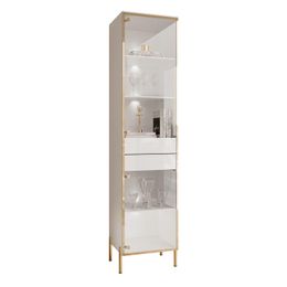VITRINE AURORA in Wei&szlig; hochglanz mit LED-Beleuchtung mit gerade Goldchrom Fu&szlig;e
