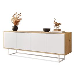 TV-ELEMENT SANAYI II Eiche Artisan/Wei&szlig; auf Metallgestell