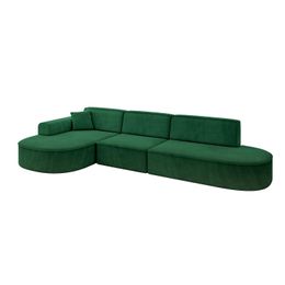 ECKSOFA Ottomane Links MARI-L2 - 328x171x79 cm Dunkelgr&uuml;n Velours