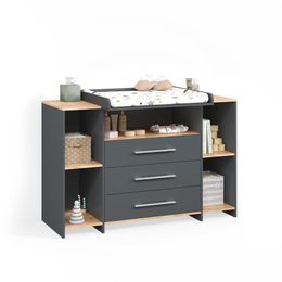 WICKELKOMMODE Torino Anthrazit/Goldkraft Eiche mit 3 Schubladen