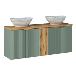 DOPPELWASCHTISCH 140cm Jade Gr&uuml;n und Holz
