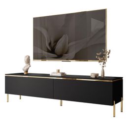 TV-LOWBOARD AURORA Schwarz Matt mit gerade Goldchrom Fu&szlig;e