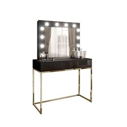SCHMINKTISCH BLANCO mit Spiegel und Beleuchtung Gold Chrom Schwarz Hochglanz PUSH OPEN