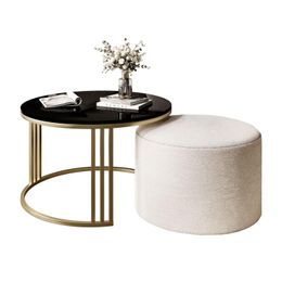 COUCHTISCH mit Hocker LORI Hochglanz geb&uuml;rstetes Gold/Schwarz gl&auml;nzend/Perfect Harmony 01