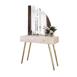 SCHMINKTISCH SIENNA-QS KASCHMIR mit LED-Spiegel Goldgriff