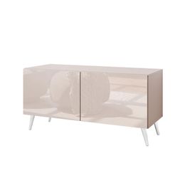 TV-SCHRANK COLGANTE 100 Kaschmir Hochglanz, mit LED, Schr&auml;ge silberne F&uuml;&szlig;en
