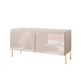 TV-SCHRANK COLGANTE 100 Kaschmir Hochglanz, mit LED, Gerade goldene F&uuml;&szlig;en
