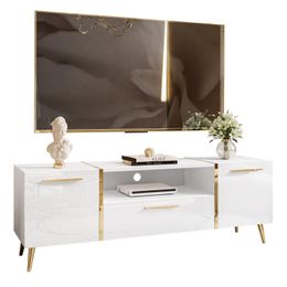 TV-ELEMENT ONYX AUF GOLDENEN BEINEN HOCHGLANZ 158 CM