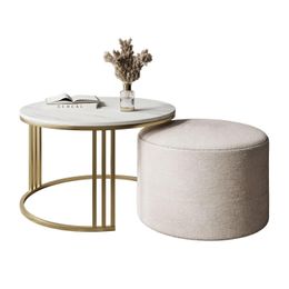 COUCHTISCH mit Hocker LORI MAT geb&uuml;rstetes Gold/Marmor Levanto/Perfect Harmony 01