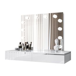SCHMINKTISCH AURORA SILVER ELITE H&auml;ngend mit Spiegel Hochglanz Wei&szlig;