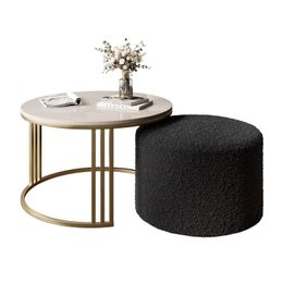 COUCHTISCH mit Hocker LORI Hochglanz geb&uuml;rstetes Gold/gl&auml;nzender Kaschmir/Coral 60