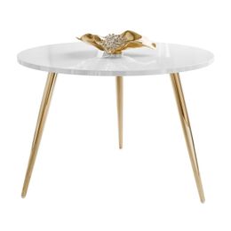 COUCHTISCH SOLEIL II, rund und gl&auml;nzend, auf goldenen Beinen und Wei&szlig; Hochglanz