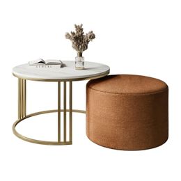 COUCHTISCH mit Hocker LORI MAT geb&uuml;rstetes Gold/Marmor Levanto/Perfect Harmony 52
